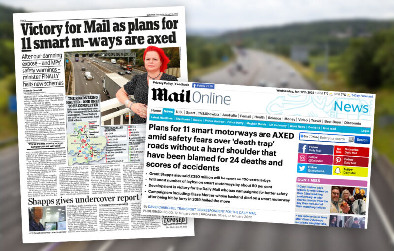 Victory for Daily Mail campaign as smart motorway plans are halted ...