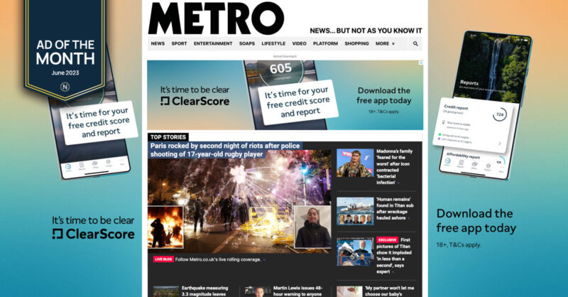 ClearScore is voted June's ad of the month » Newsworks