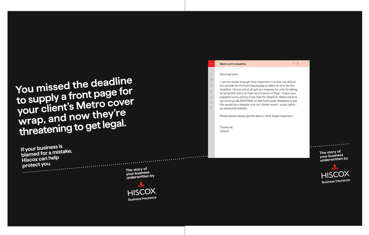 Hiscox uses Metro wrap for an impactful campaign » Newsworks