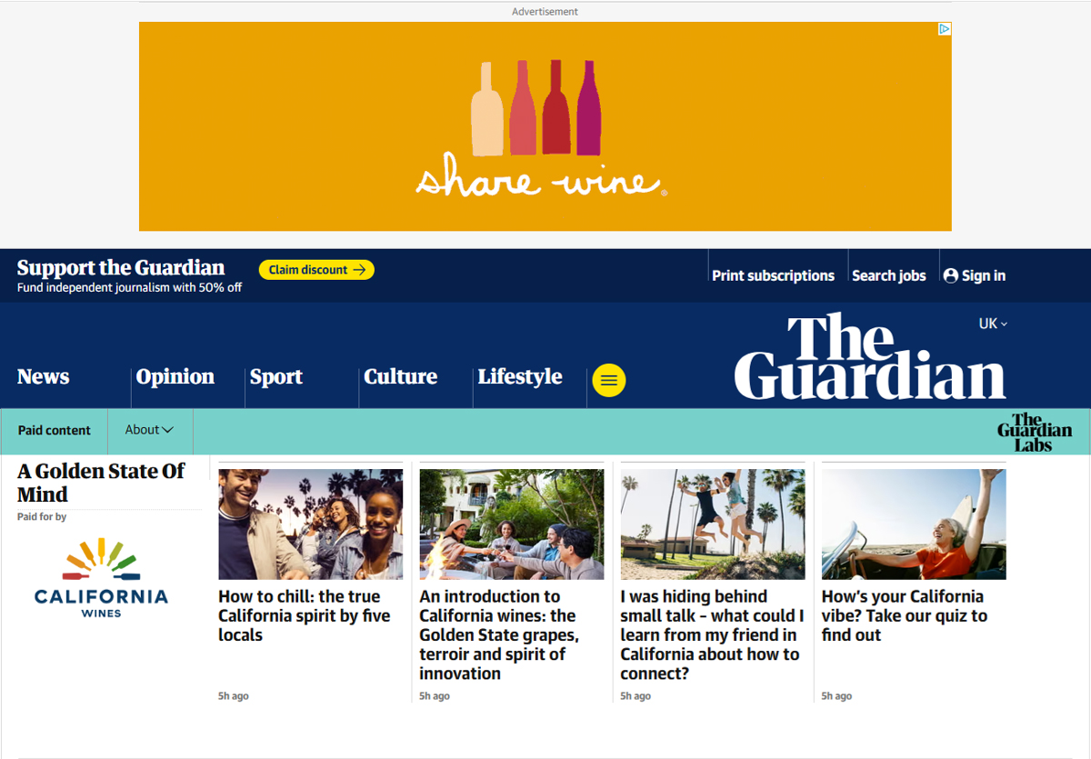 California Wine brings ‘Golden State of Mind’ to UK in Guardian Labs ...