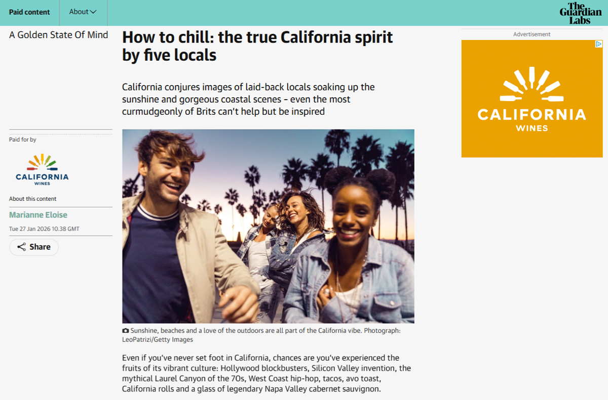 California Wine brings ‘Golden State of Mind’ to UK in Guardian Labs ...