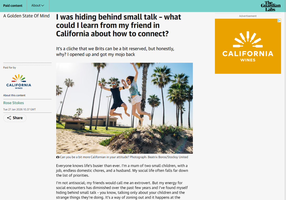 California Wine brings ‘Golden State of Mind’ to UK in Guardian Labs ...